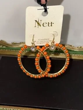 Jewelry | Orange Beaded Hoop Earrings | Poshmark